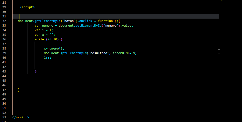 Tabla de multiplicar con ciclo while en javascript - Javascript ...